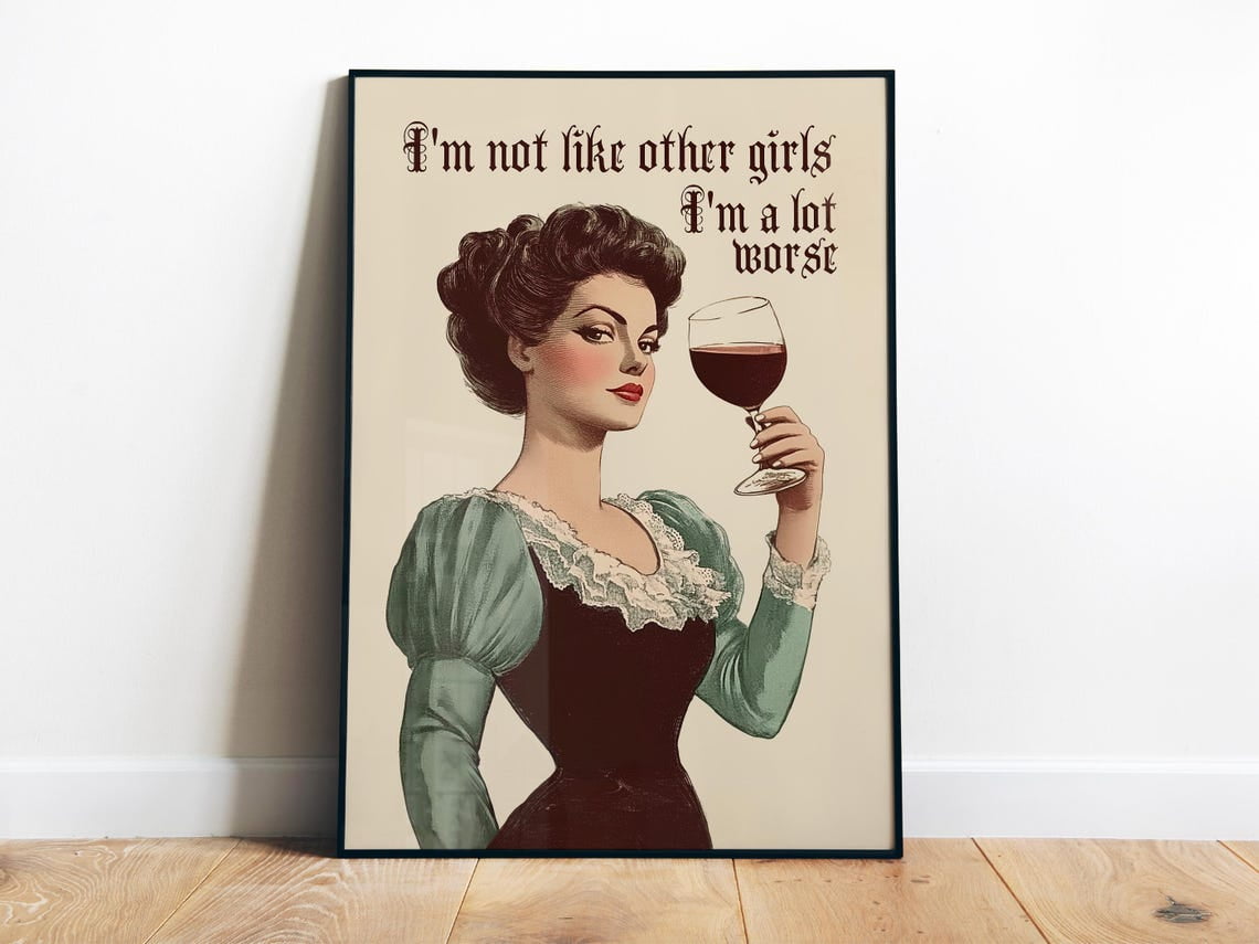 Victorian Lady Print Funny Quote Art Vintage Wine Print Wall Art ...