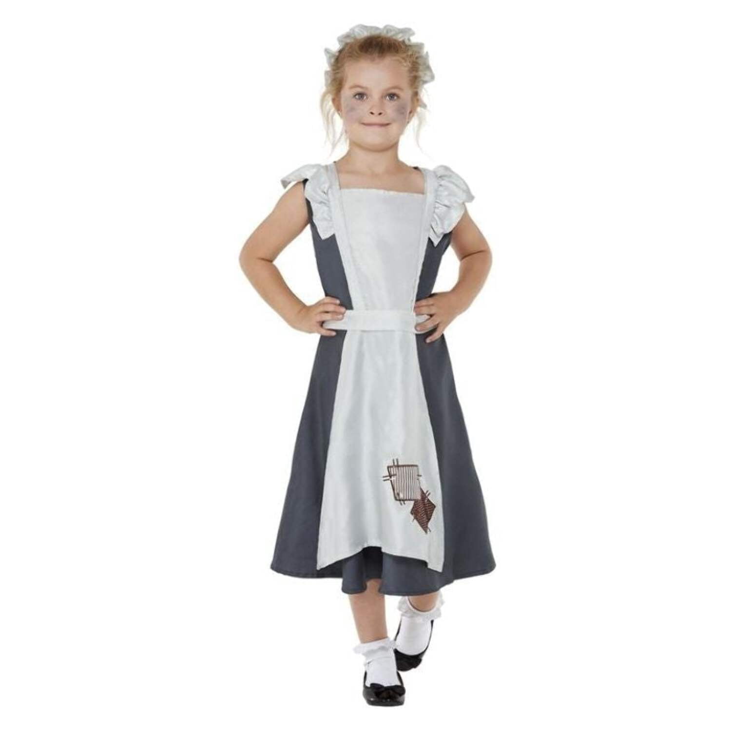 Victorian Maid Costume Dark Grey Girls Fancy Dress Small Female Kids ...