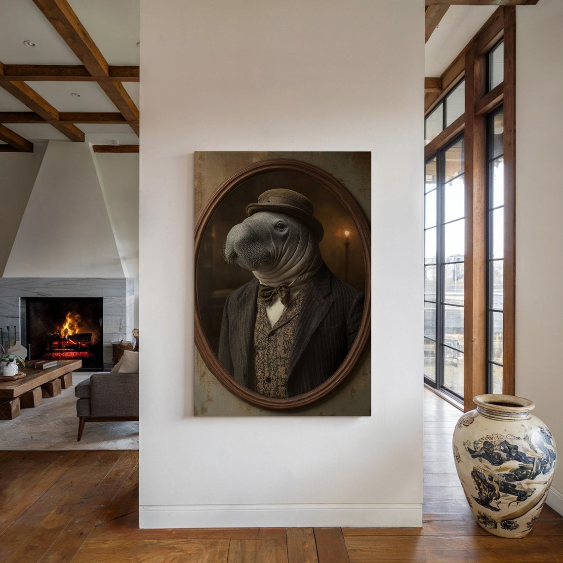 Victorian Manatee Gentleman Portrait - Whimsical Animal Art In Antique ...