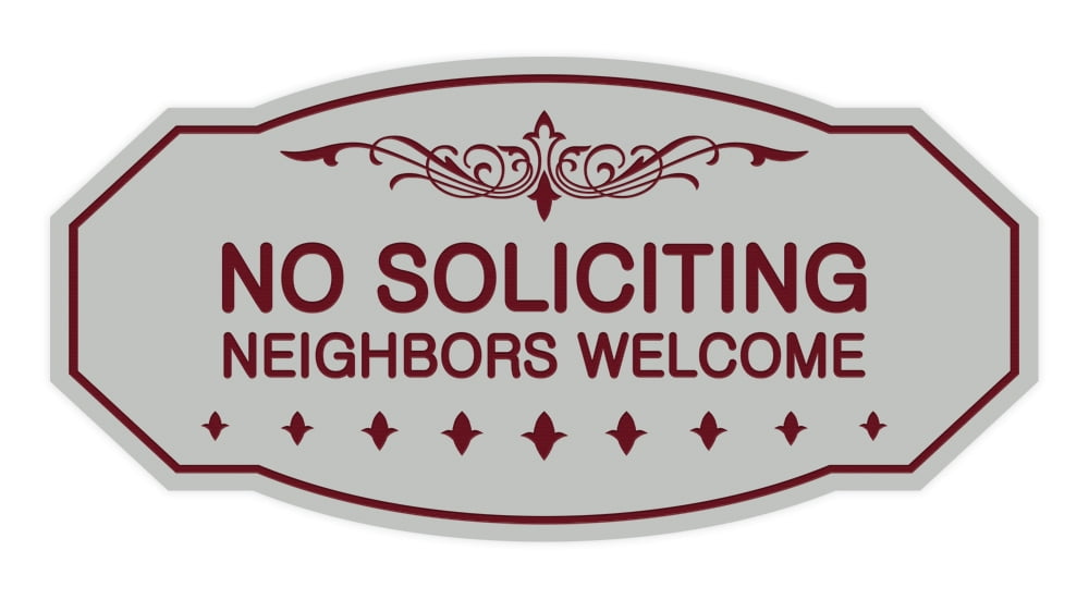Victorian No Soliciting Neighbors Welcome Sign (Light Grey / Burgundy ...