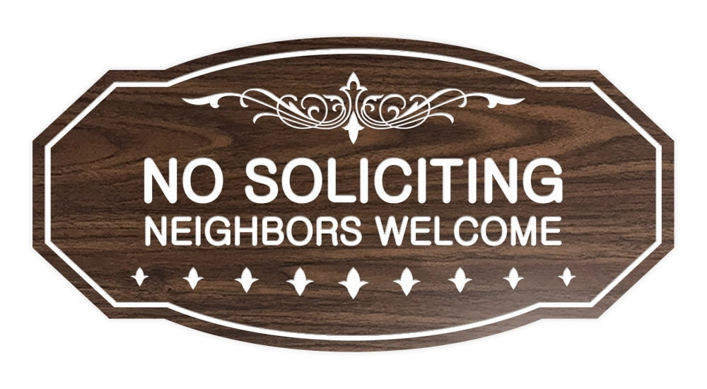 Victorian No Soliciting Neighbors Welcome Sign (Walnut) - Small 3" X 6 ...