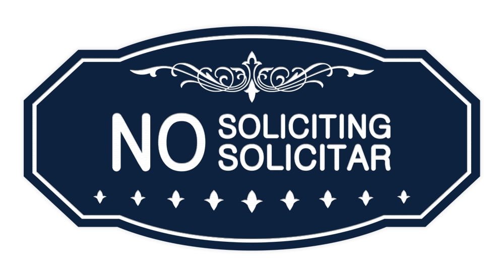 Victorian No Soliciting No Solicitar Sign (Navy Blue / White) - Large 5 ...