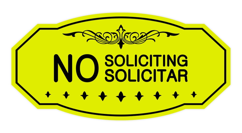 Victorian No Soliciting No Solicitar Sign (Yellow / Black) - Large 5" X ...