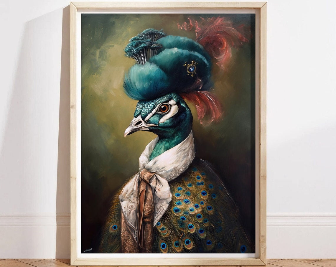 Victorian Peacock Vintage Portrait, Animal Painting, Renaissance Animal ...