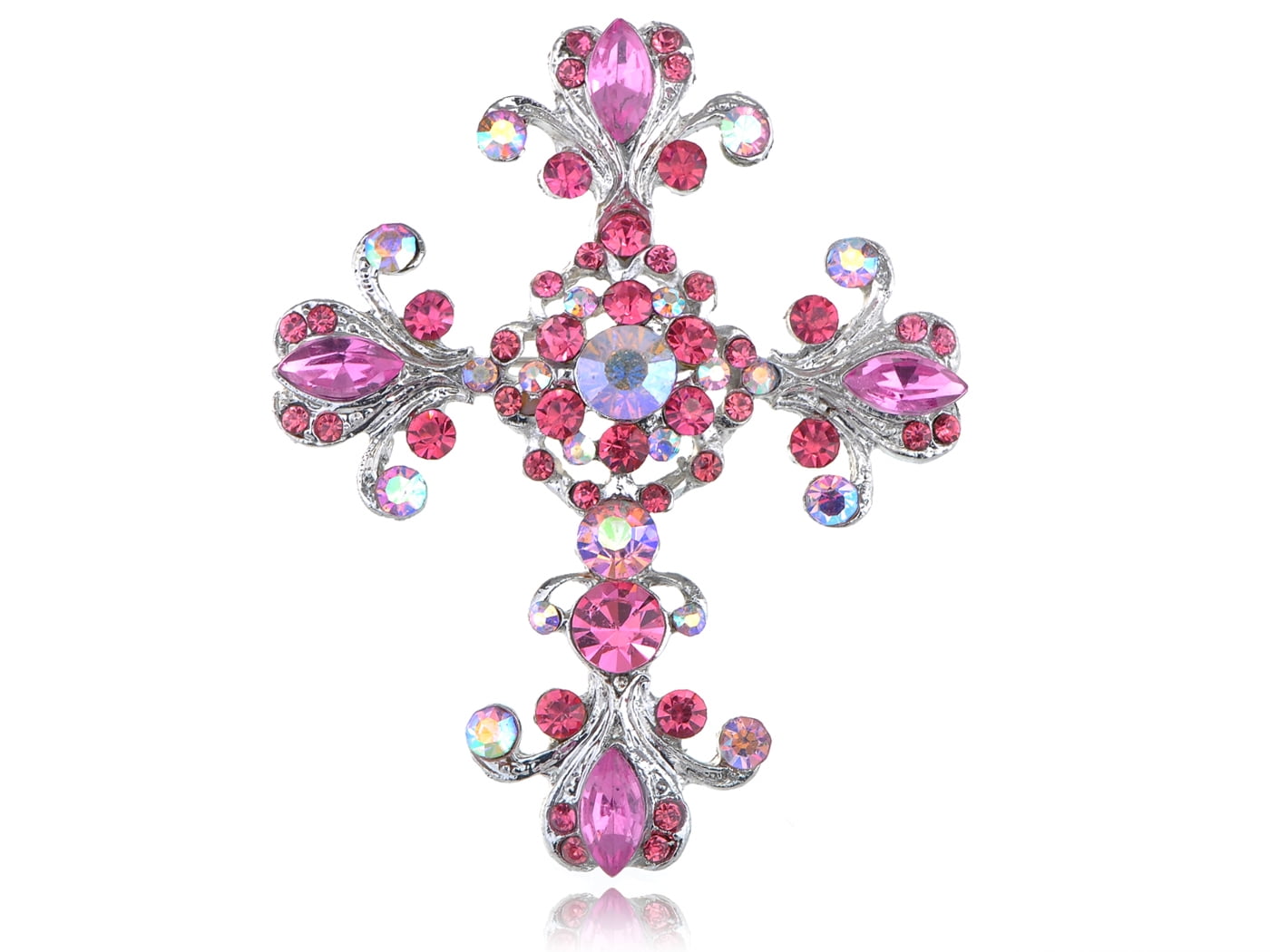Victorian Pink Rose Crystal Rhinestone Flourish Floral Holy Cross Pin ...