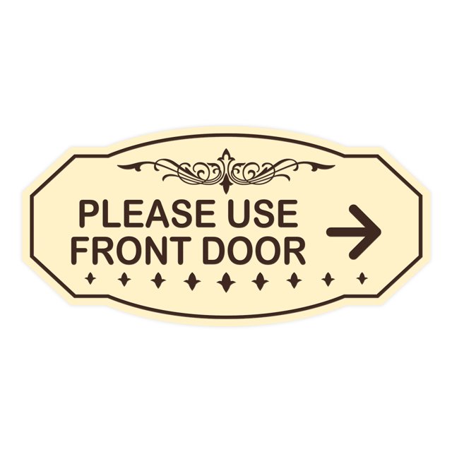 Victorian Please Use Front Door (Right Arrow) Sign (Ivory/Dark Brown ...