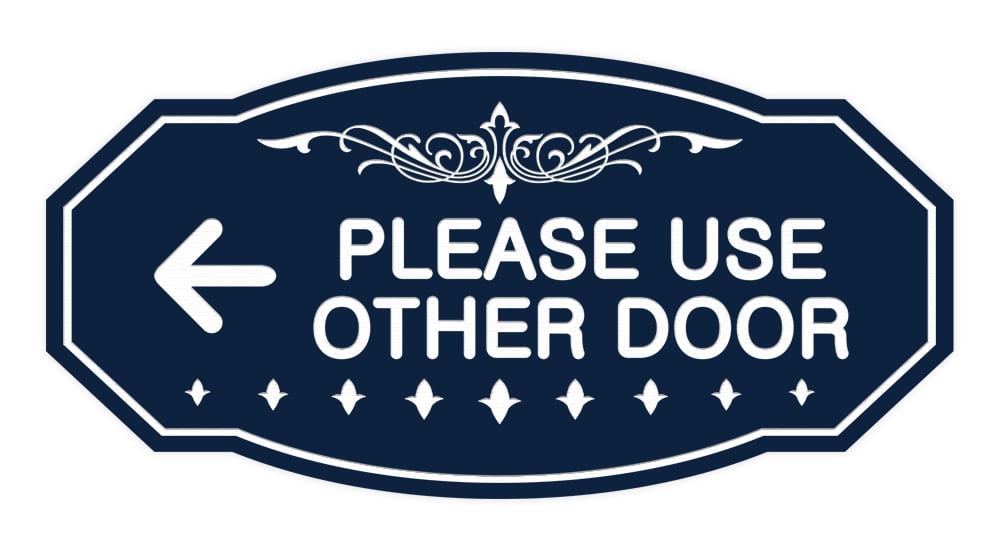 Victorian Please Use Other Door Left Arrow Sign (Navy Blue / White ...