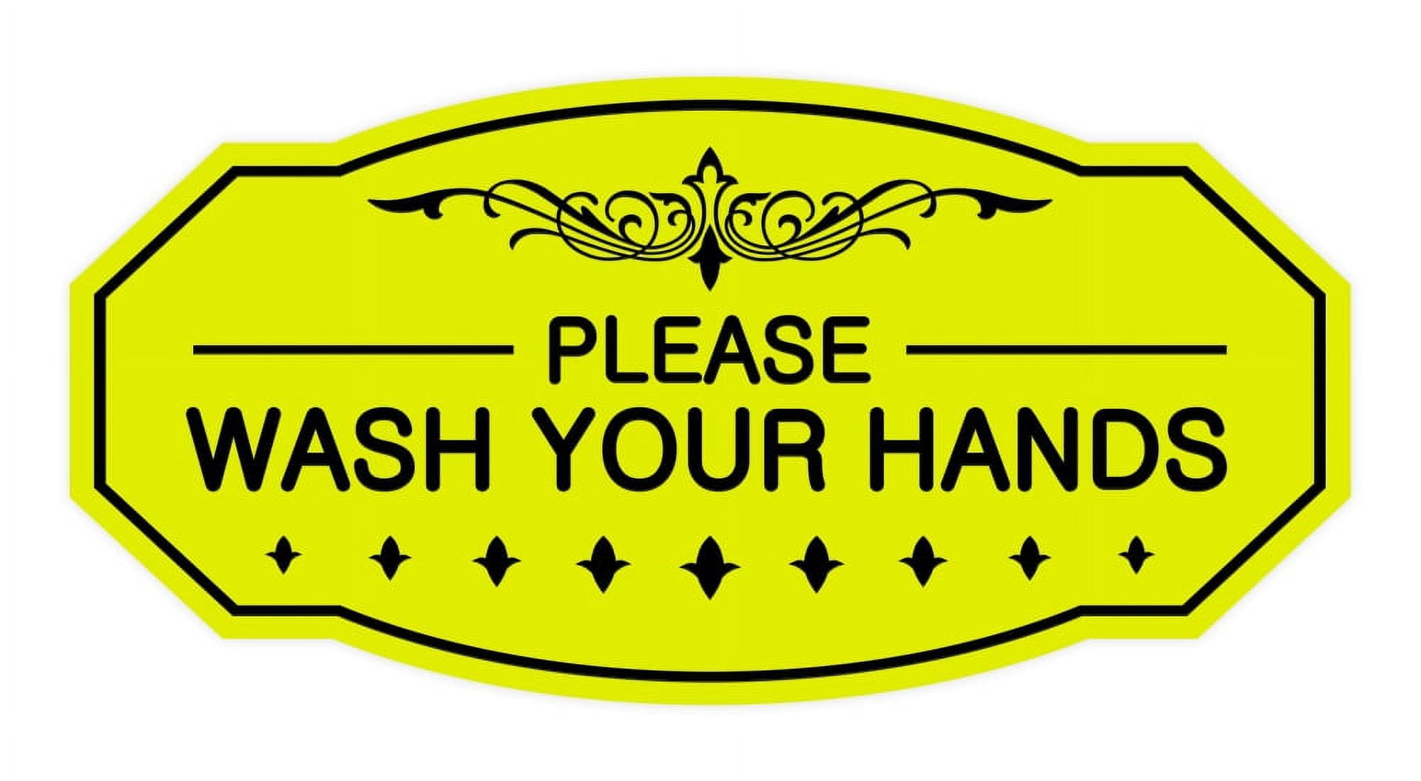 Victorian Please Wash Your Hands Sign (Yellow / Black) - Large 5" X 10 ...