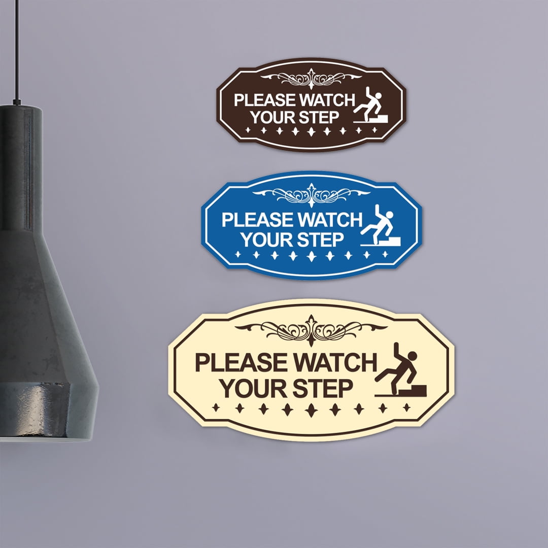 Victorian Please Watch Your Step (Trip) Sign (Navy Blue / White) - Large - Walmart.com