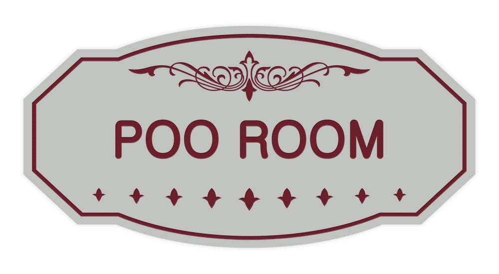 Victorian Poo Room Sign (Light Grey / Burgundy) - Small 3" X 6 ...