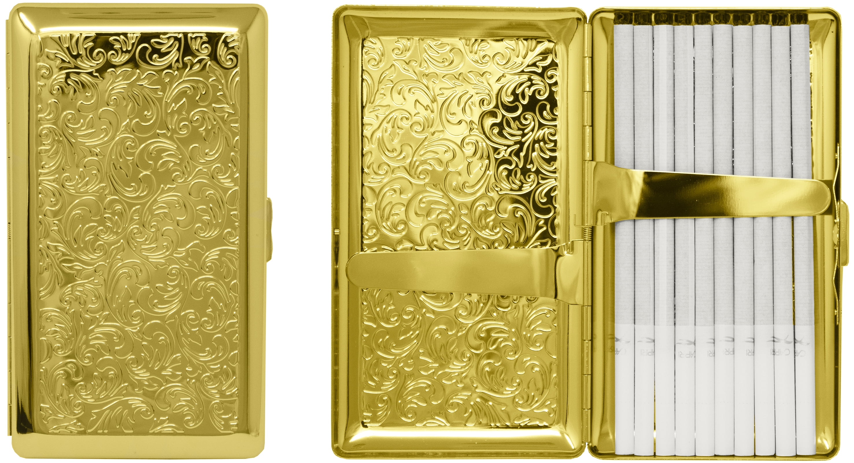 Set of 2 Metal-Plated 120s Cigarette Case & Stash Box (Gold Victorian ...
