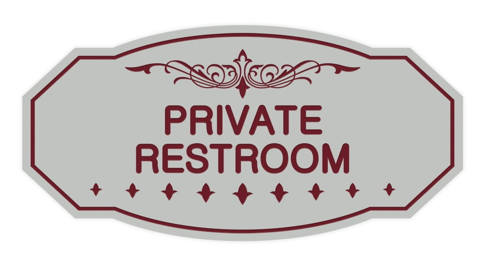 Victorian Private Restroom Sign (Light Grey / Burgundy) - Medium 4" X 8 ...