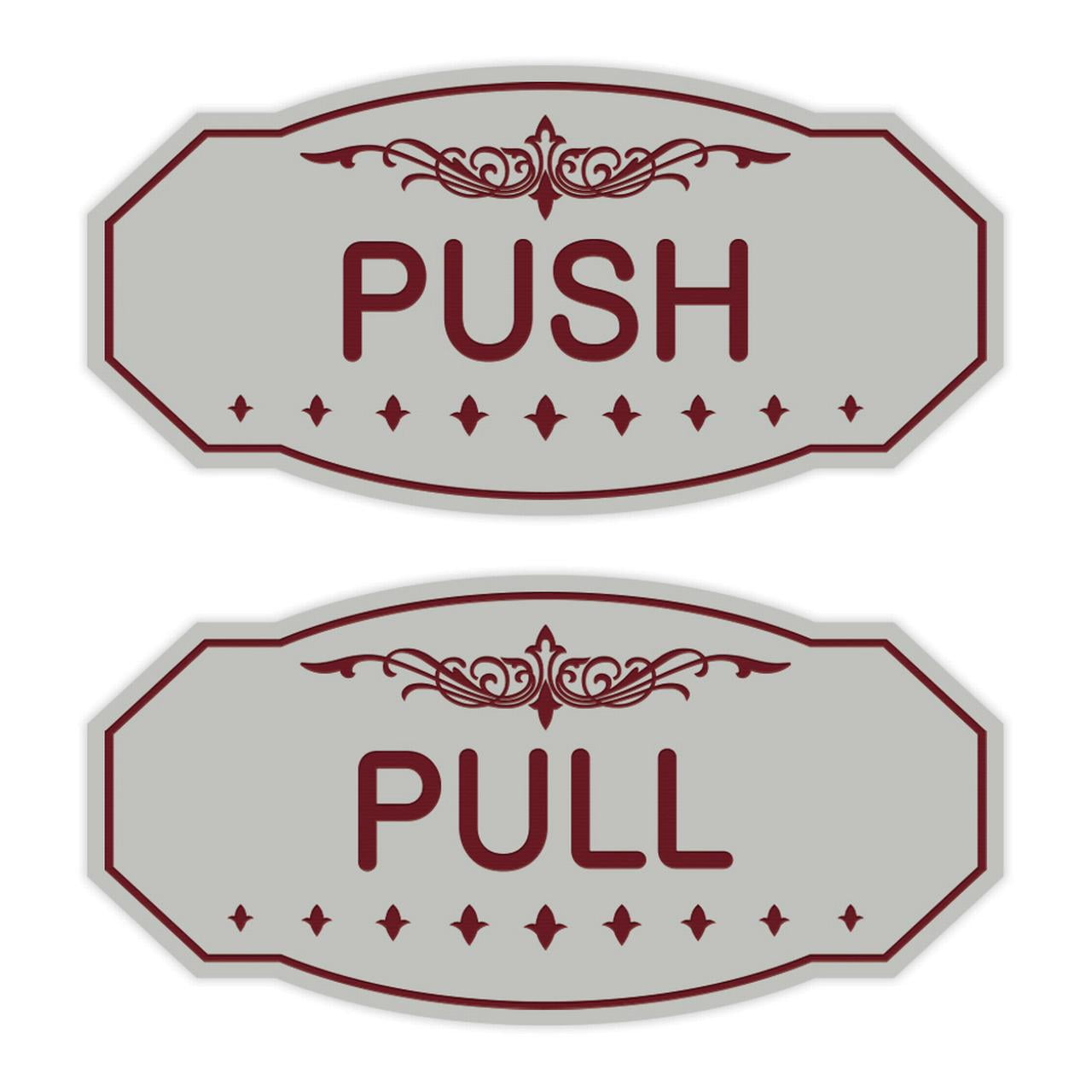 Victorian Push Pull Sign Set (Light Grey / Burgundy) - Medium 4" X 8 ...