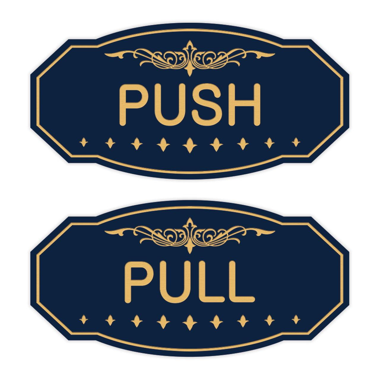 Victorian Push Pull Sign Set (Navy Blue/Gold) - Medium 4" X 8 ...
