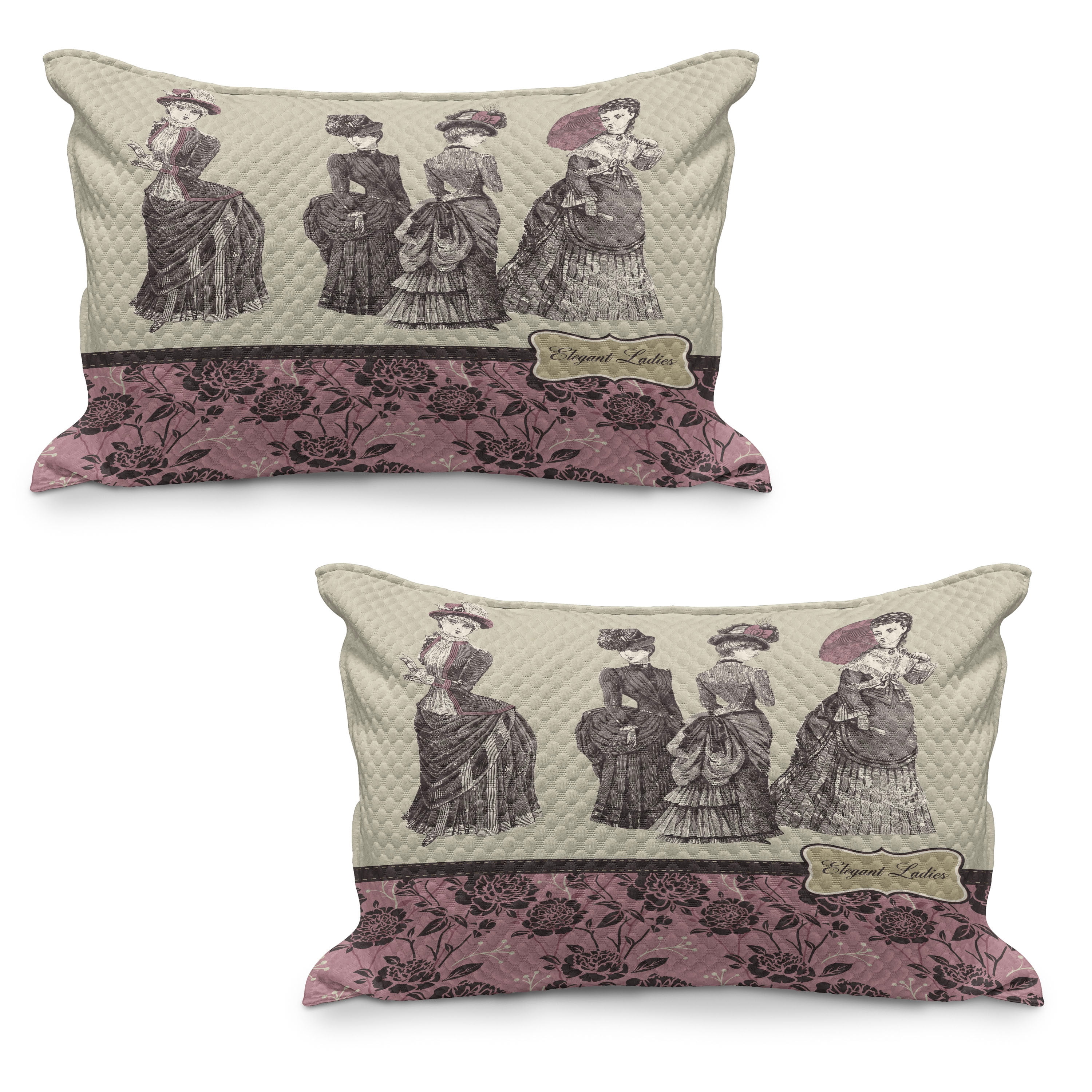 Victorian Quilted Pillowcover Set of 2, Ladies Clothes Fashion History ...