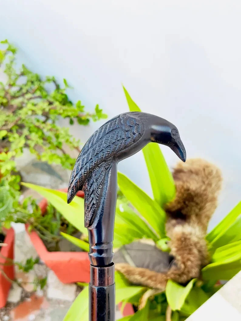 Victorian RAVEN Handcrafted Walking Stick Cane, Raven Crow Handle ...