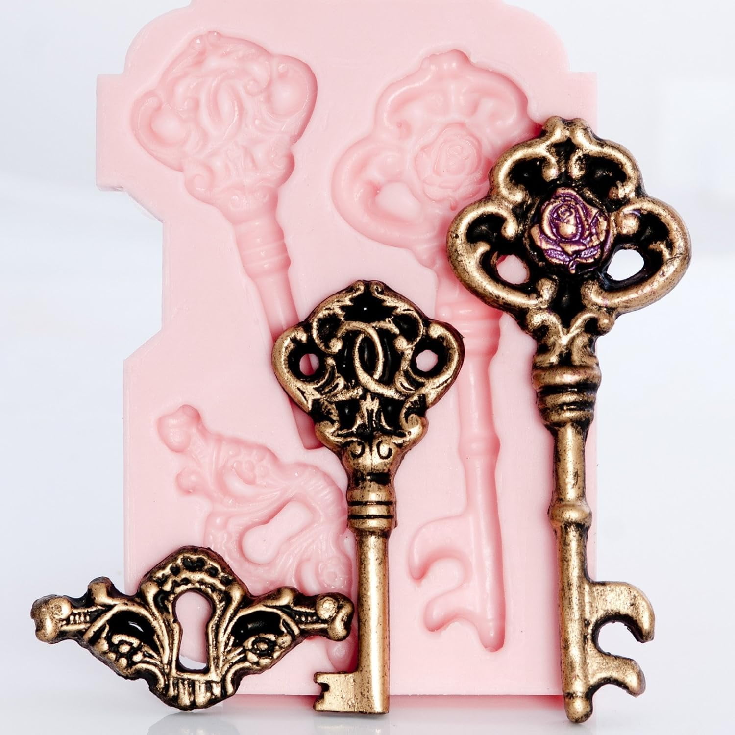 Victorian Rose Skeleton Key Silicone Mold, Food Safe Wedding Cake ...