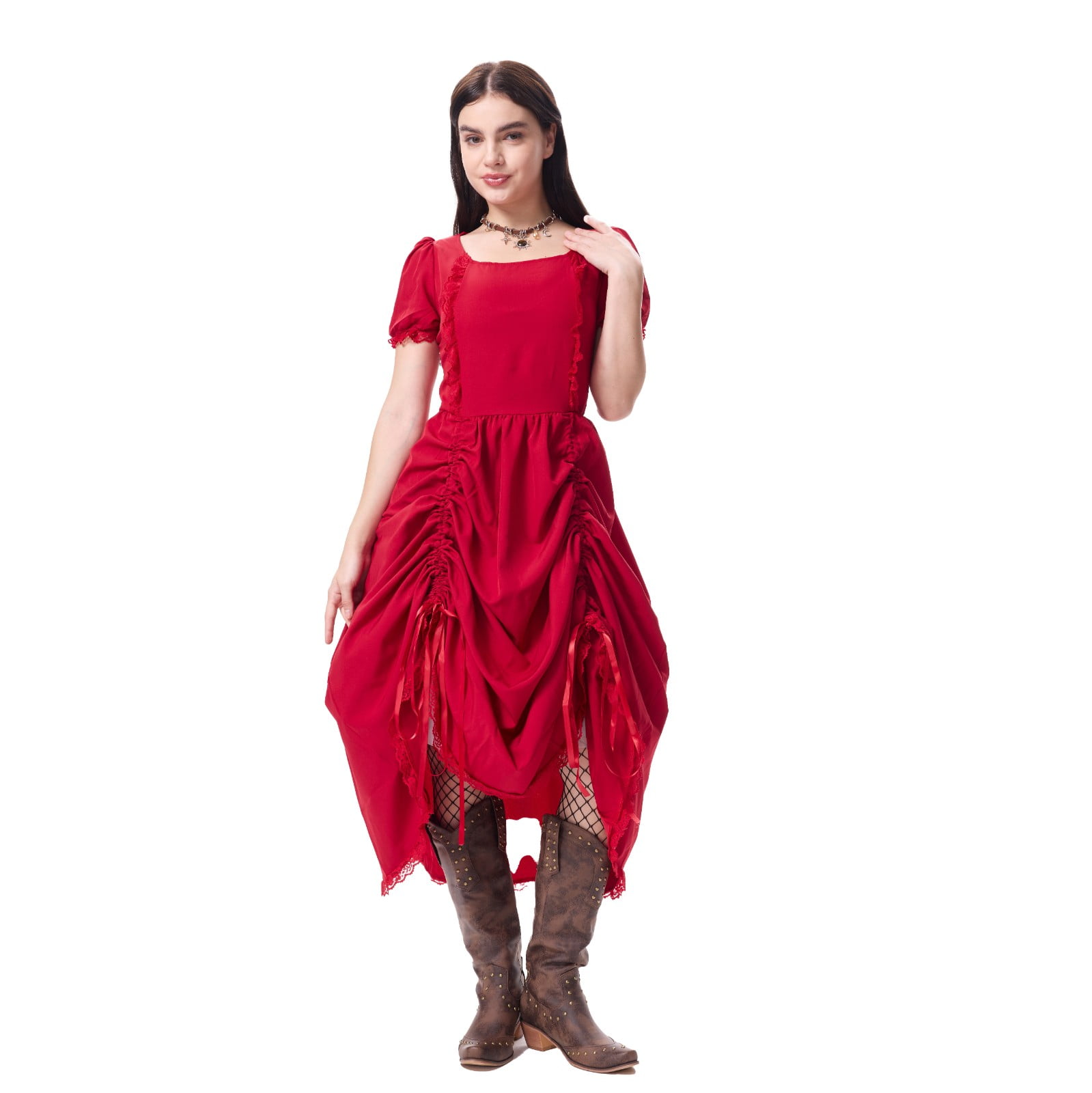 Victorian Ruffled Dress Women, Vintage Dresses Medieval Mid Length ...