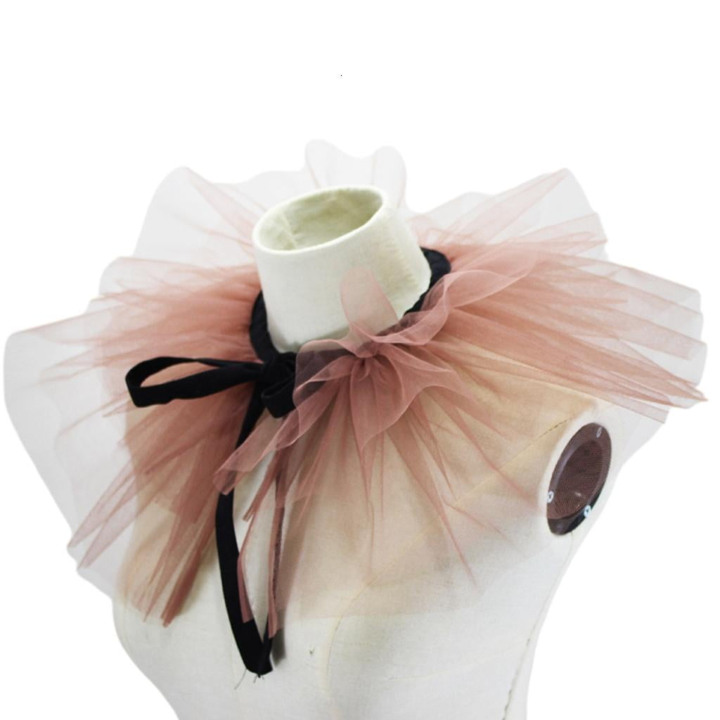 Victorian Ruffled Mesh Faux Collar Shawl Tulle Clown Cosplay Neck Ruff ...