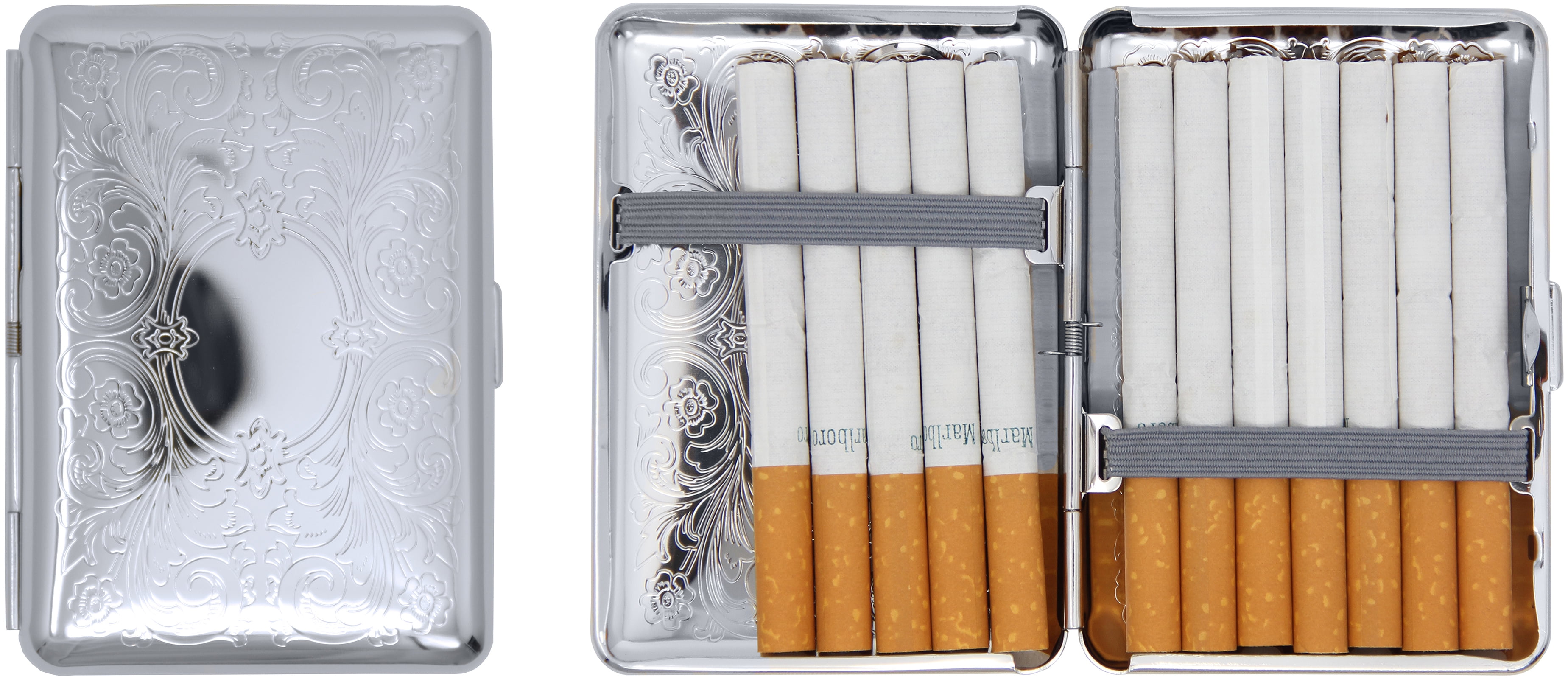 Set of 2 Compact Metal-Plated King Size Cigarette Case With Elastic ...