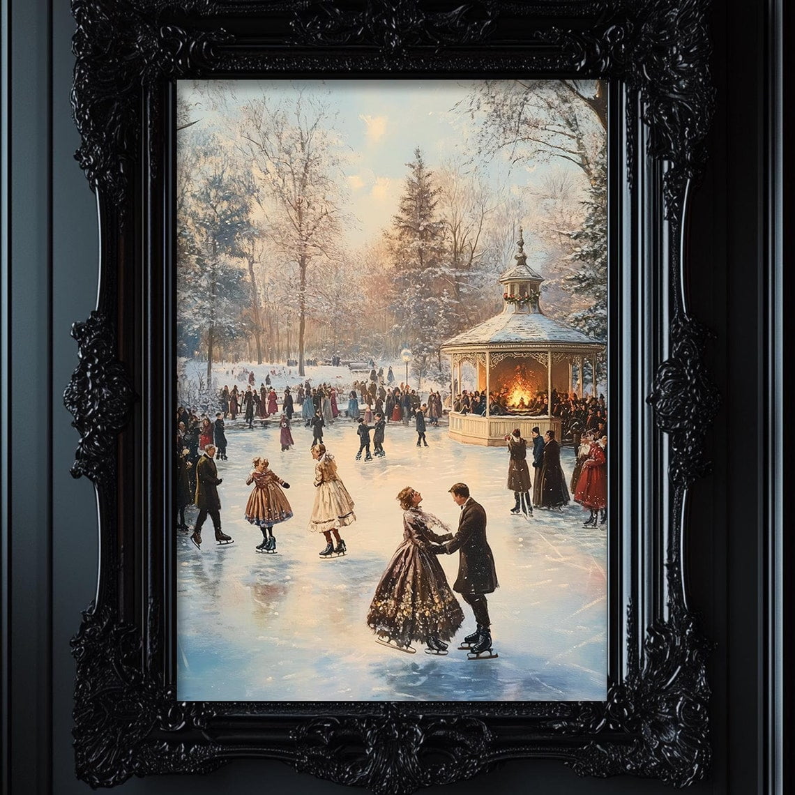 Victorian Skating Rink Print, Decor, Vintage Snowy Winter Painting ...