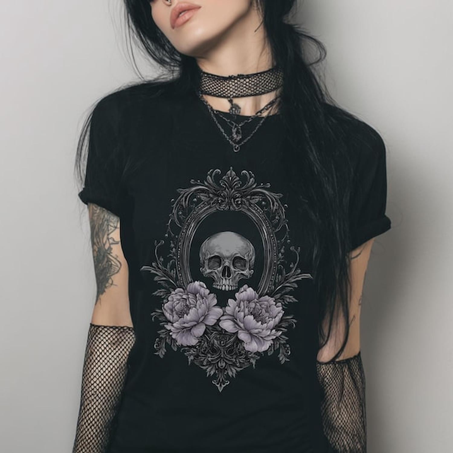 Victorian Skull Fitted Graphic T-S1Hirt, Y2K Pastel Goth S1Hirt, Emo ...