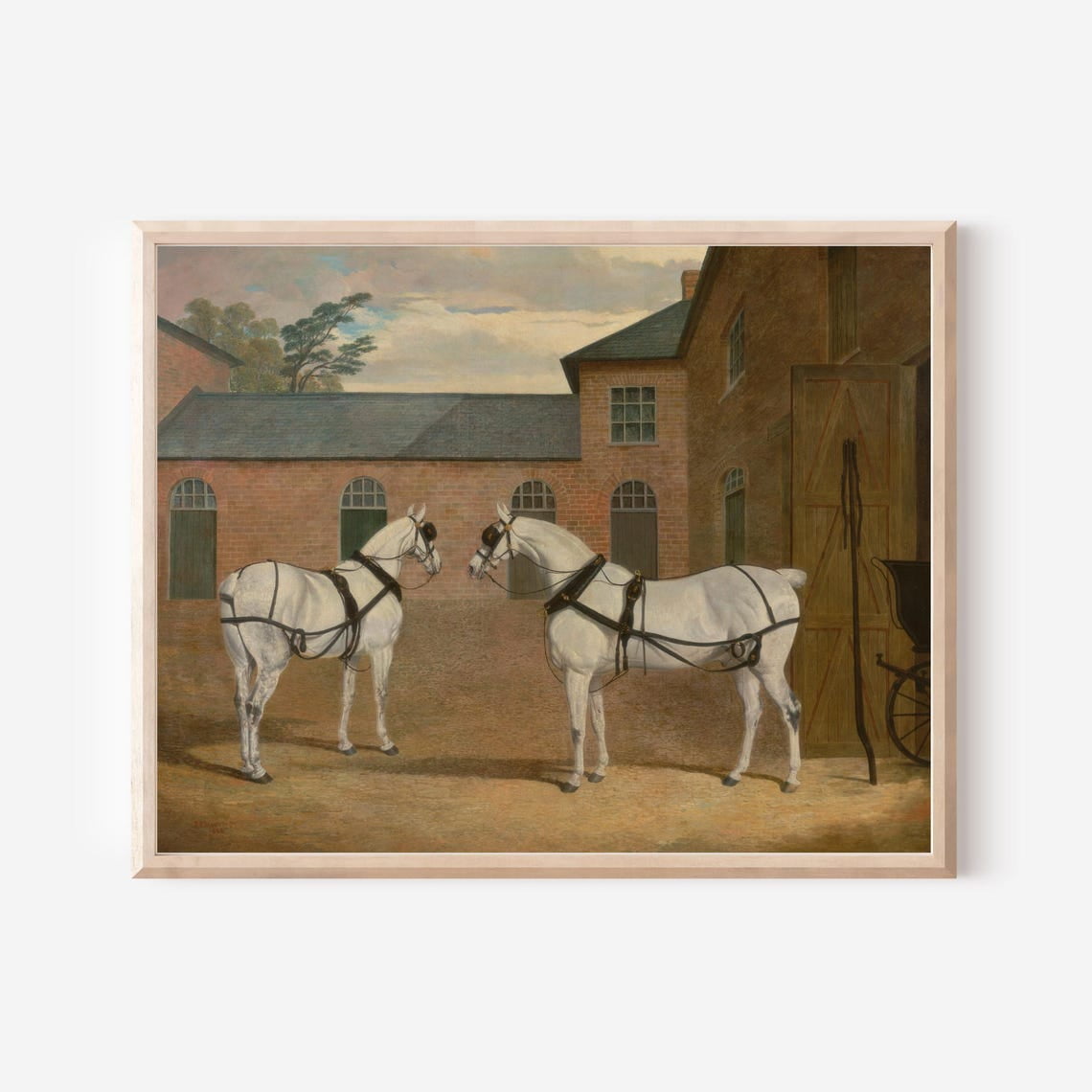 Victorian Stable Scene Poster Th Century White Horses Equestrian Art ...