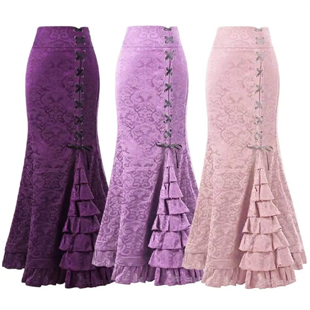 Victorian Style Midi Skirt With Lace Jacquard Pattern Retro And Casual White L YIWEI - Walmart.com