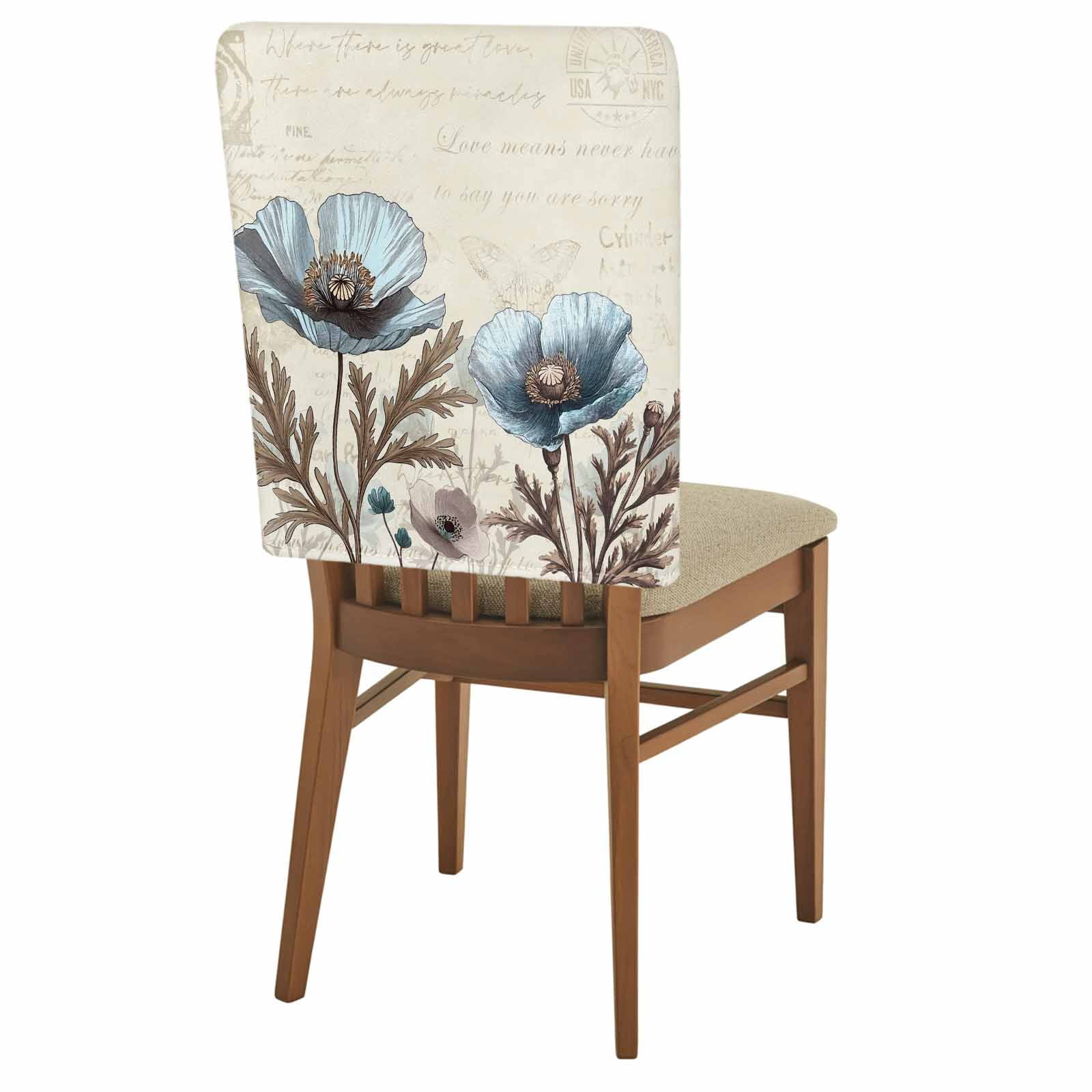 Victorian Style Poppy Chair Back Covers Set of 8, Blue Flowers Plant ...