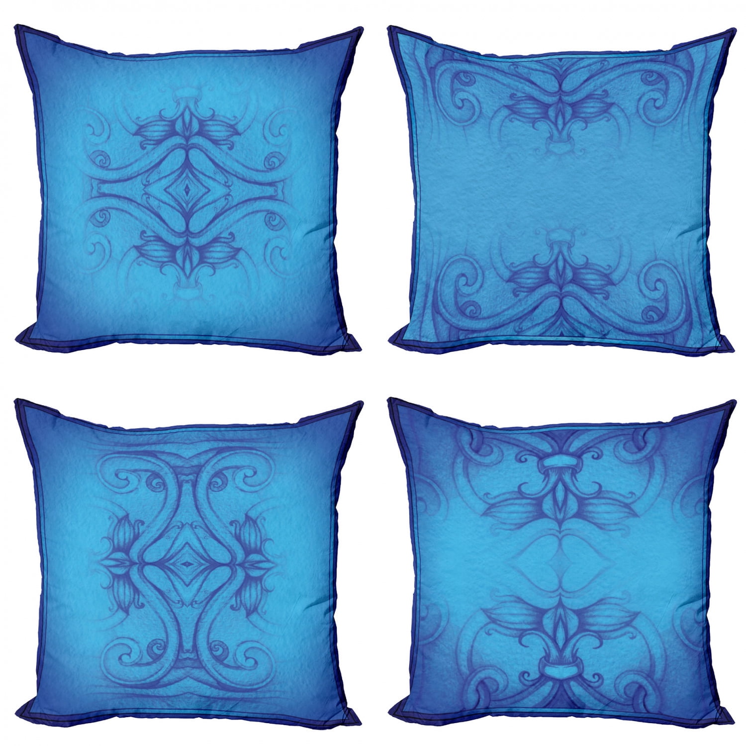 Ambesonne Victorian Throw Pillow Cover 4 Pack, Rococo Themed Motifs Art ...