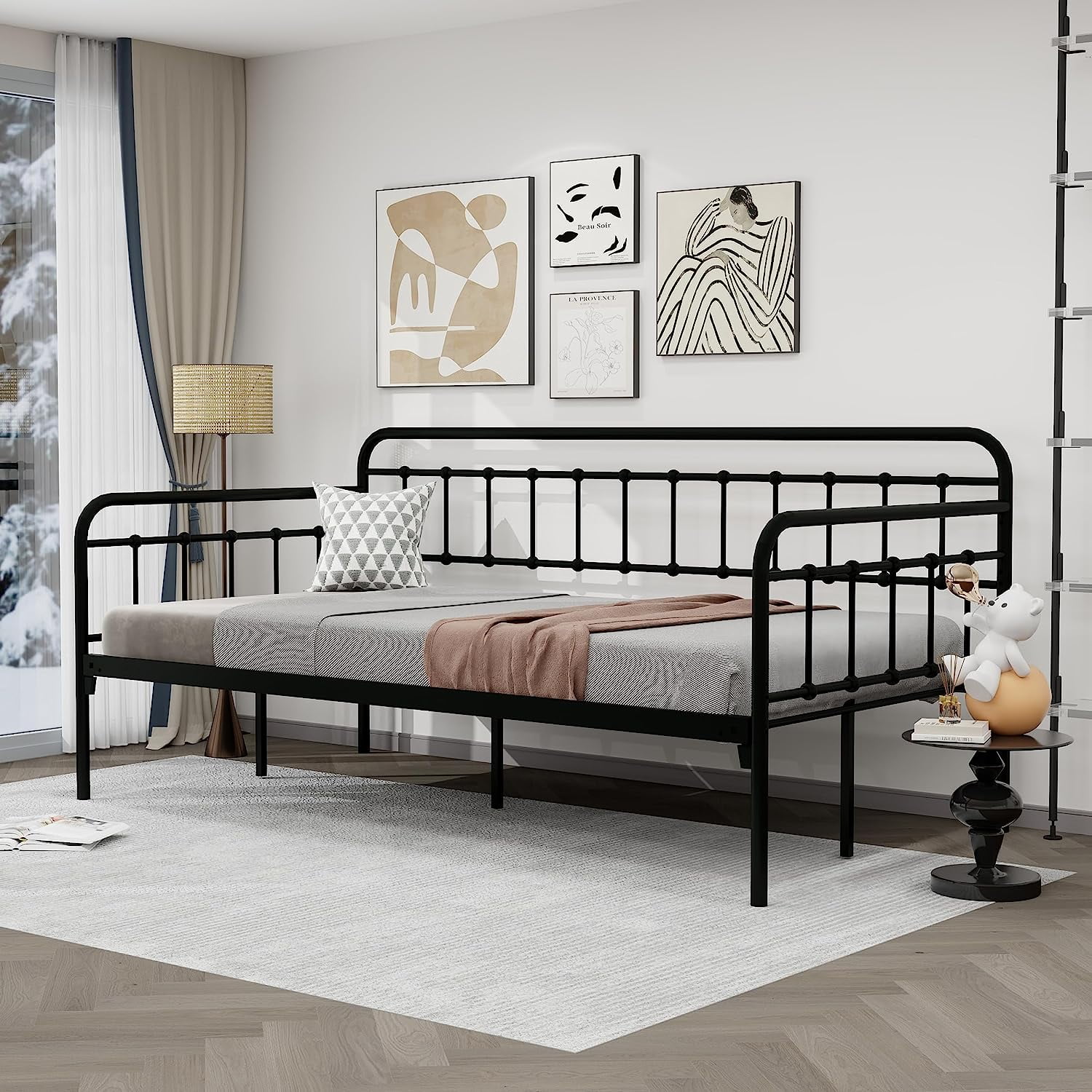 Victorian Twin Metal Daybed Frame Steel Slat Support Platform Mattress ...