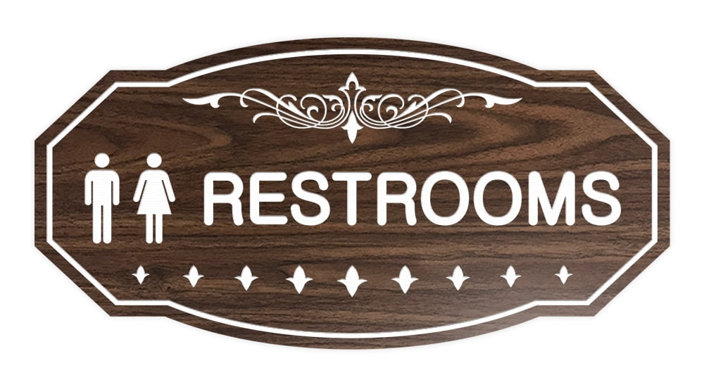 Victorian Unisex Restroom Sign (Walnut) - Large 5" X 10" - Walmart.com