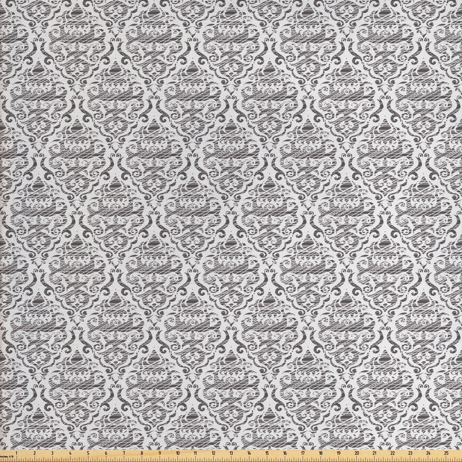 Victorian Upholstery Fabric by the Yard, Grunge Hatched Look Curlicue ...