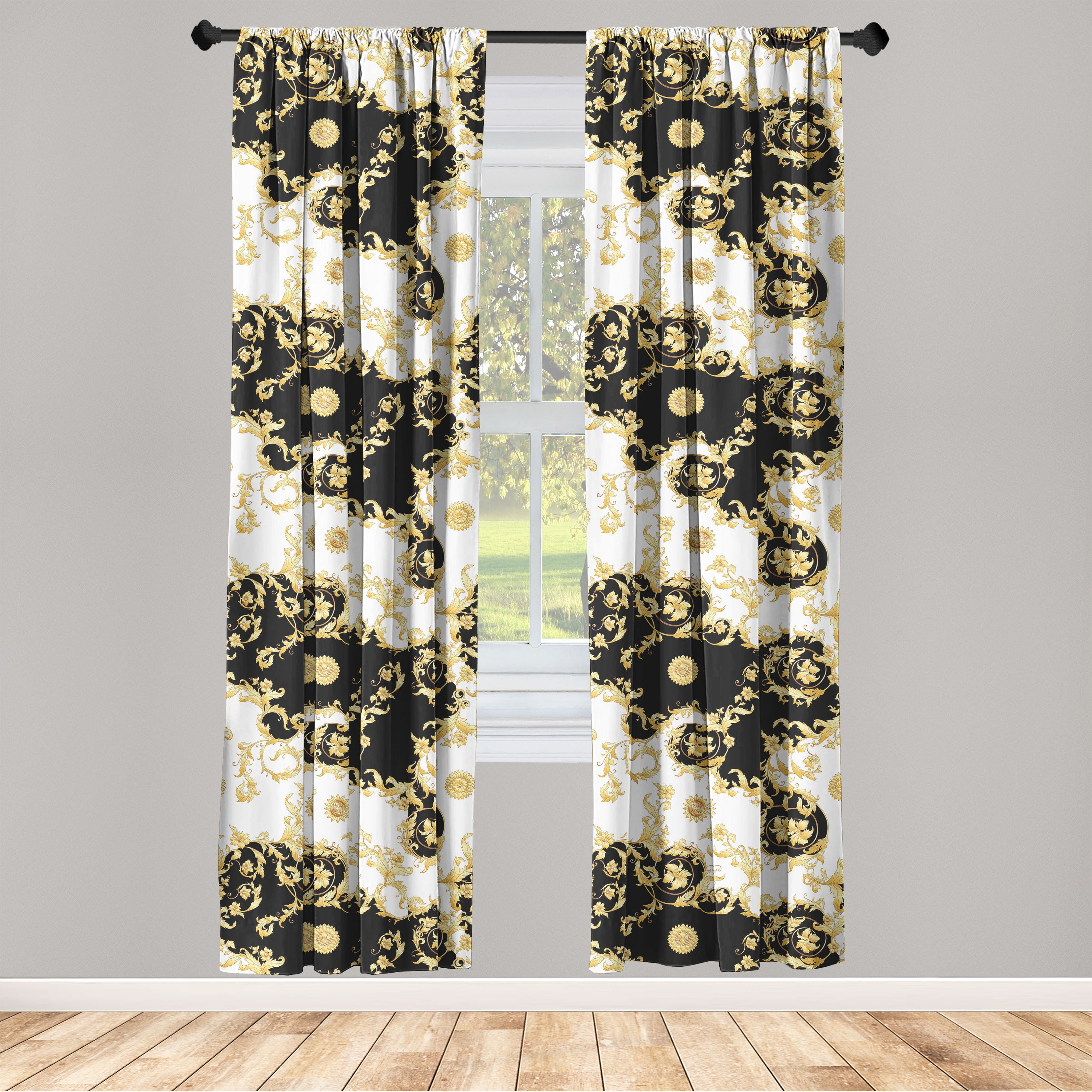 Victorian Window Curtains, Baroque Style Curlicue Leafy Floral Swirls ...