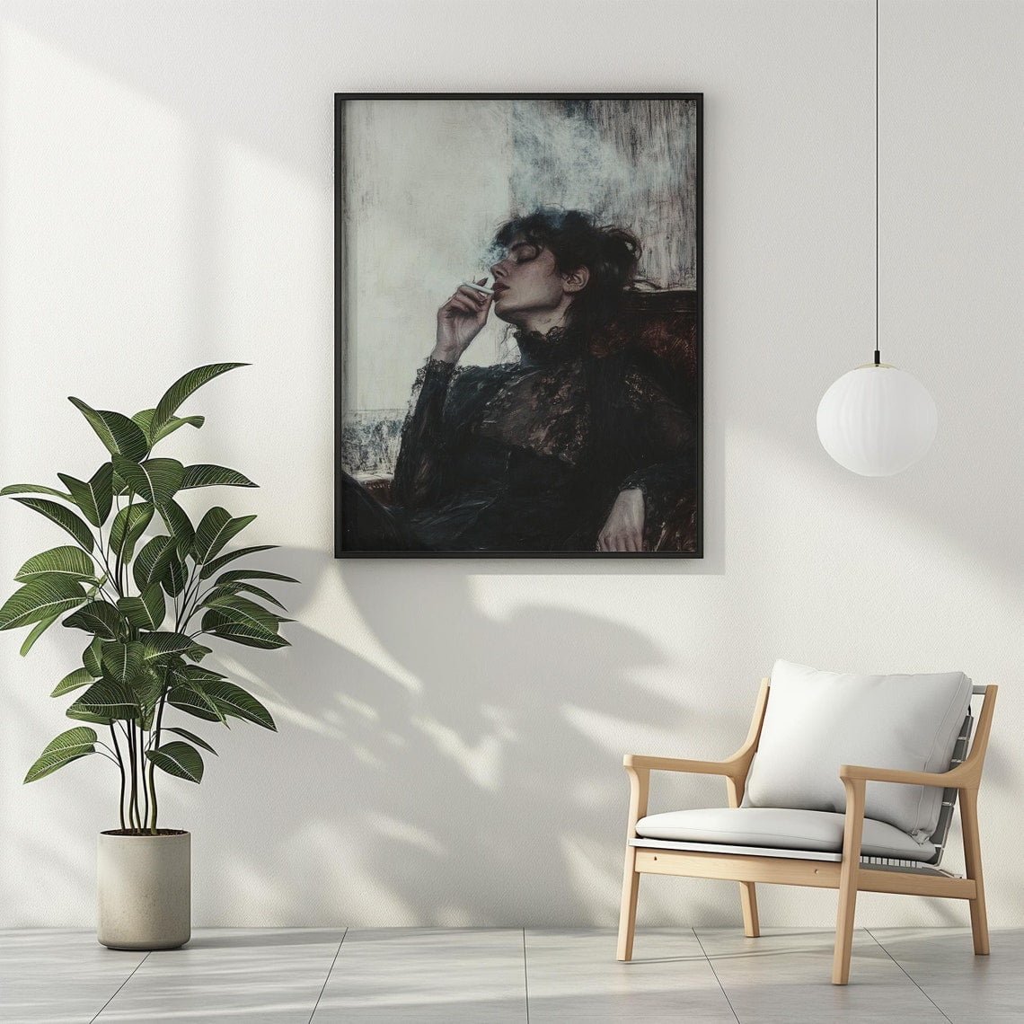 Victorian Woman Smoking Cigarette Wall Art Printable Vintage Oil ...