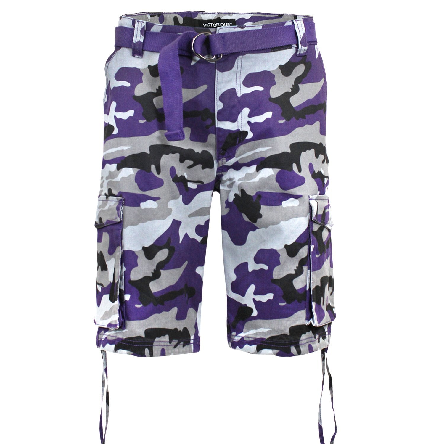 Victorious Men's Twill Camo Cargo Shorts, Belted, Purple, Size 38 ...