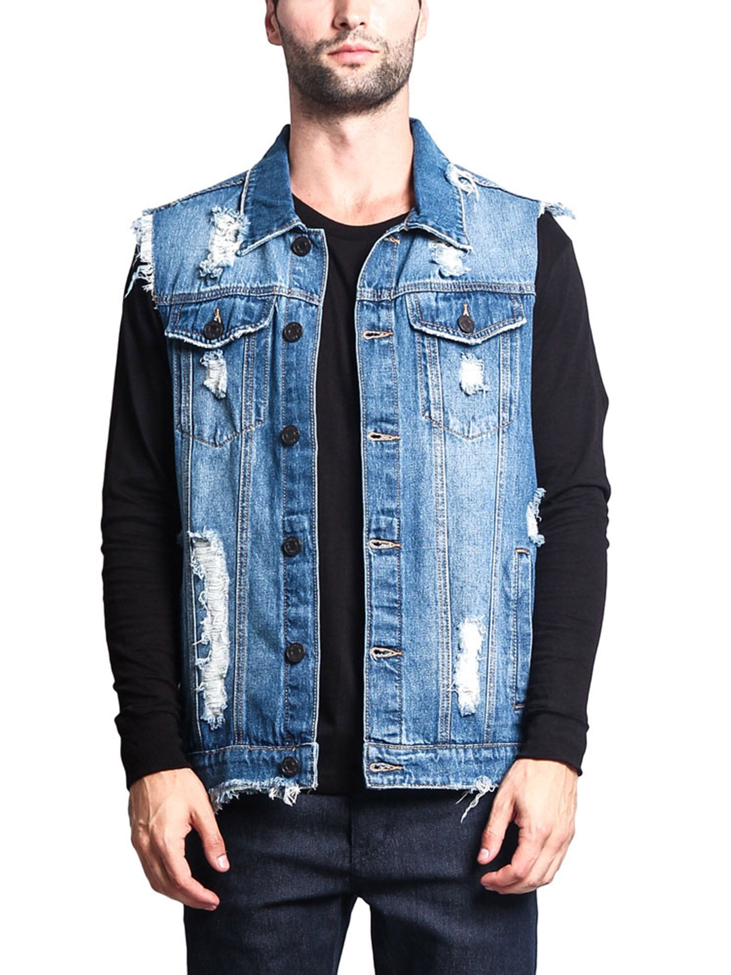 Victorious Men's Classic Distressed Biker Denim Jean Vest - Walmart.com