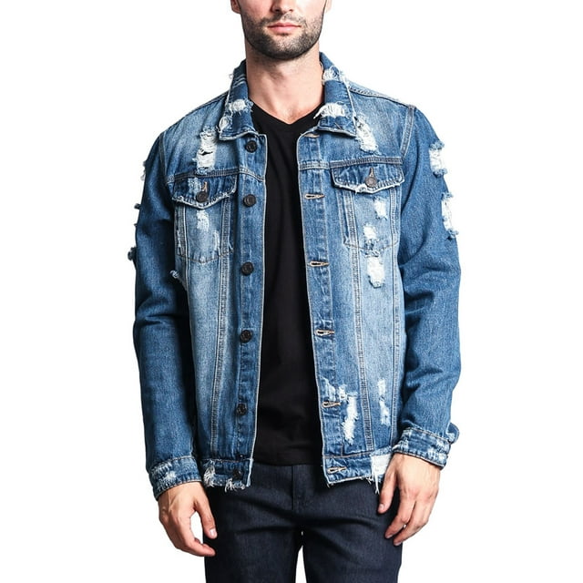 Victorious Men's Classic Distressed Denim Trucker Jean Jacket DK100 ...