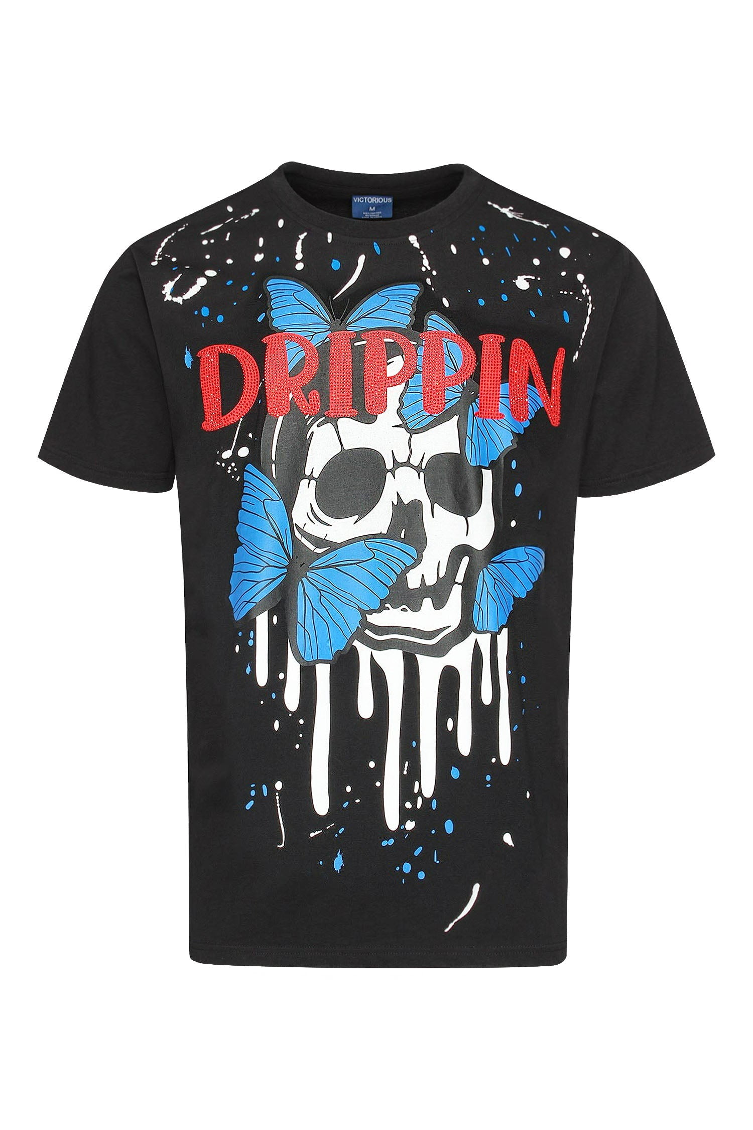 Victorious Men's Drippin Rhinestones Skull Graphic T-Shirt TS7489 Black ...