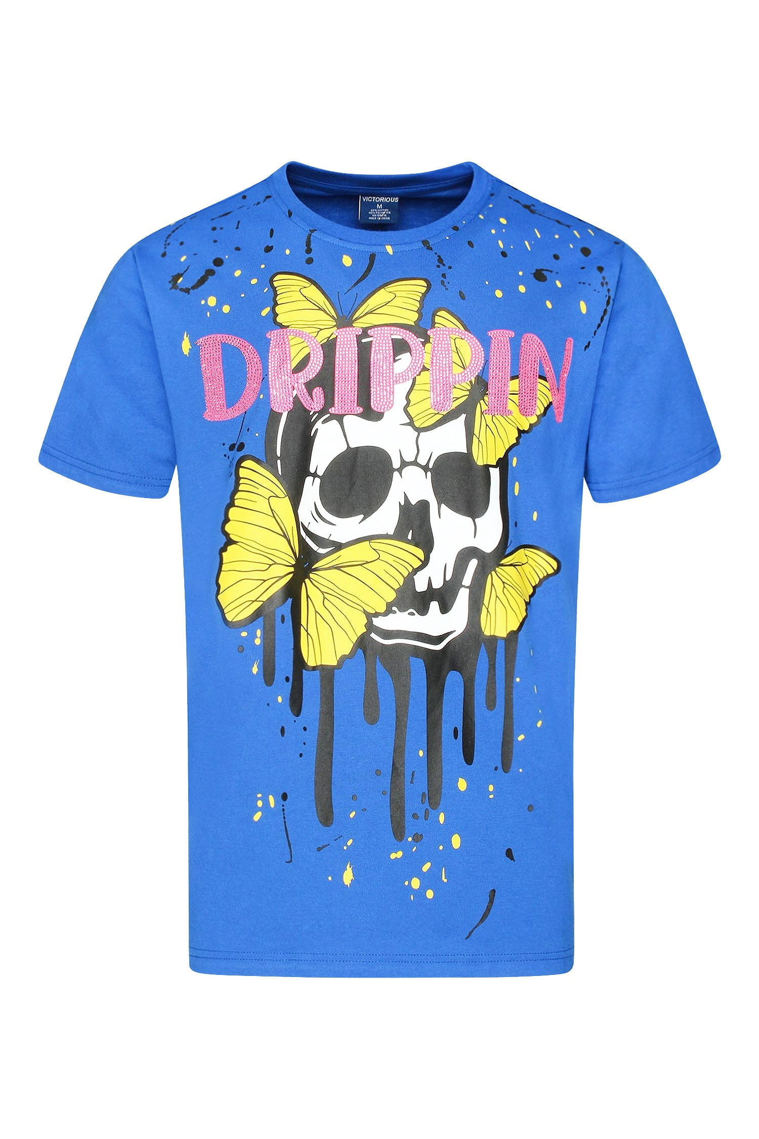 Victorious Men's Drippin Rhinestones Skull Graphic T-Shirt TS7489 ...