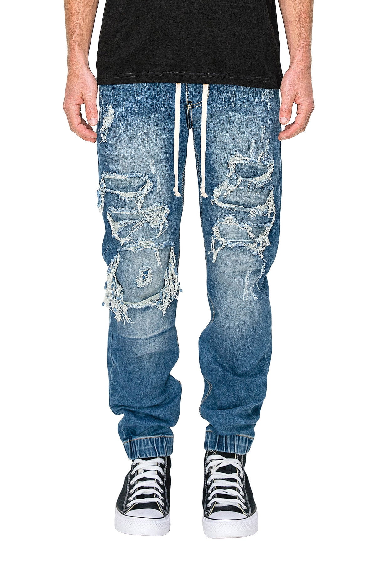 Victorious Men's Essential Distressed Denim Jogger Pants JG3050 Indigo Large - Walmart.com