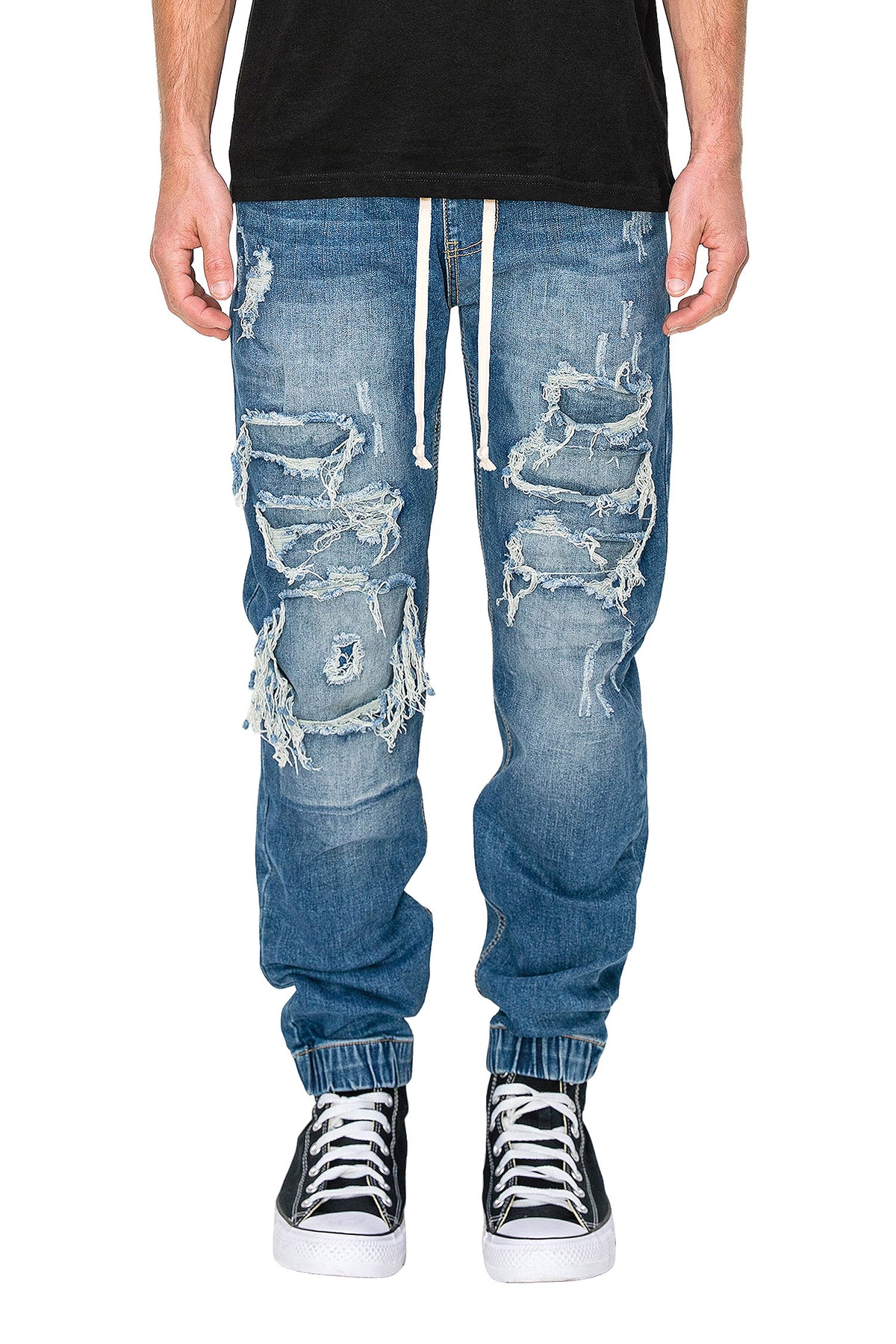 Victorious Men's Essential Distressed Denim Jogger Pants JG3050 Indigo Small - Walmart.com