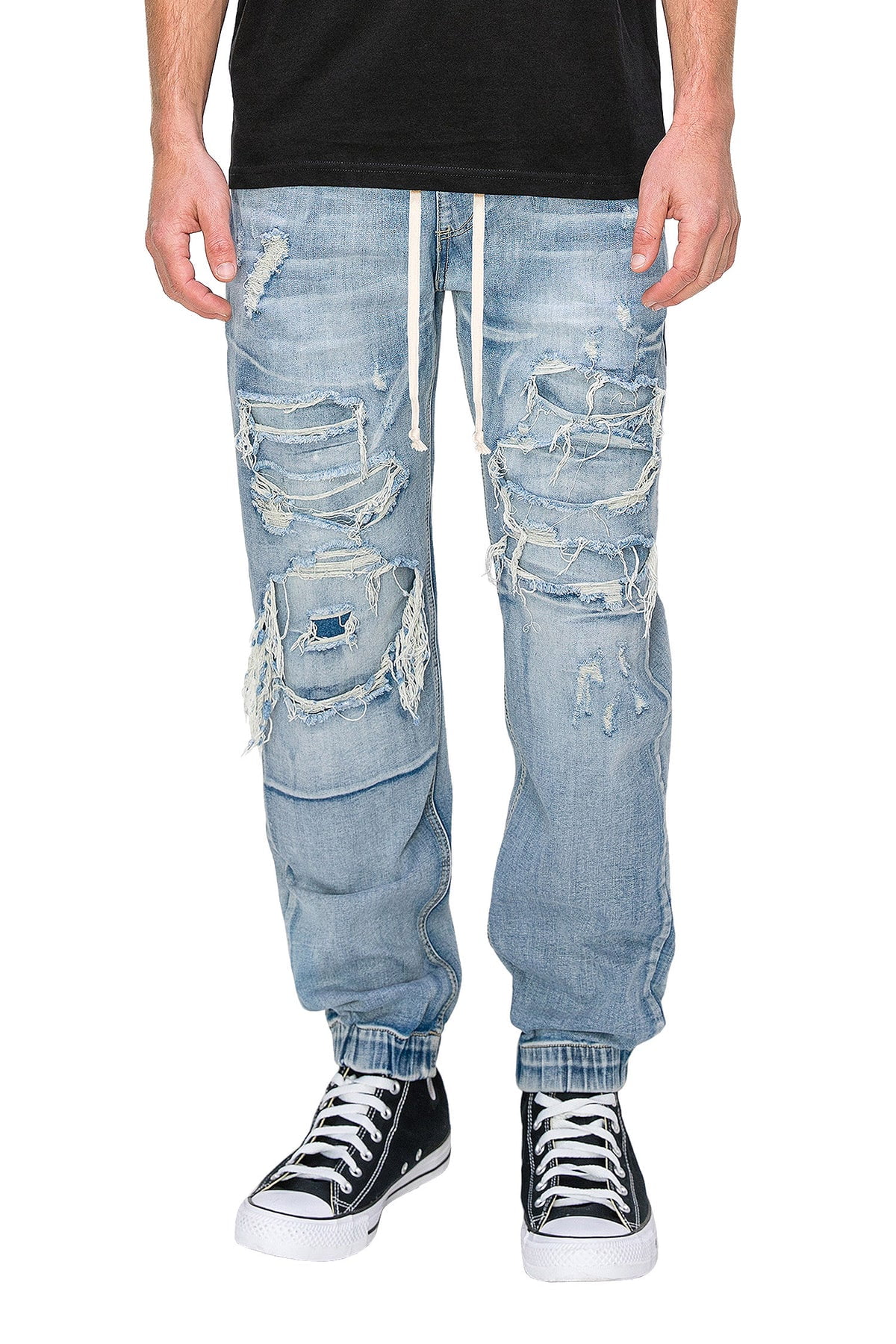 Victorious Men's Essential Distressed Denim Jogger Pants JG3050 Light ...