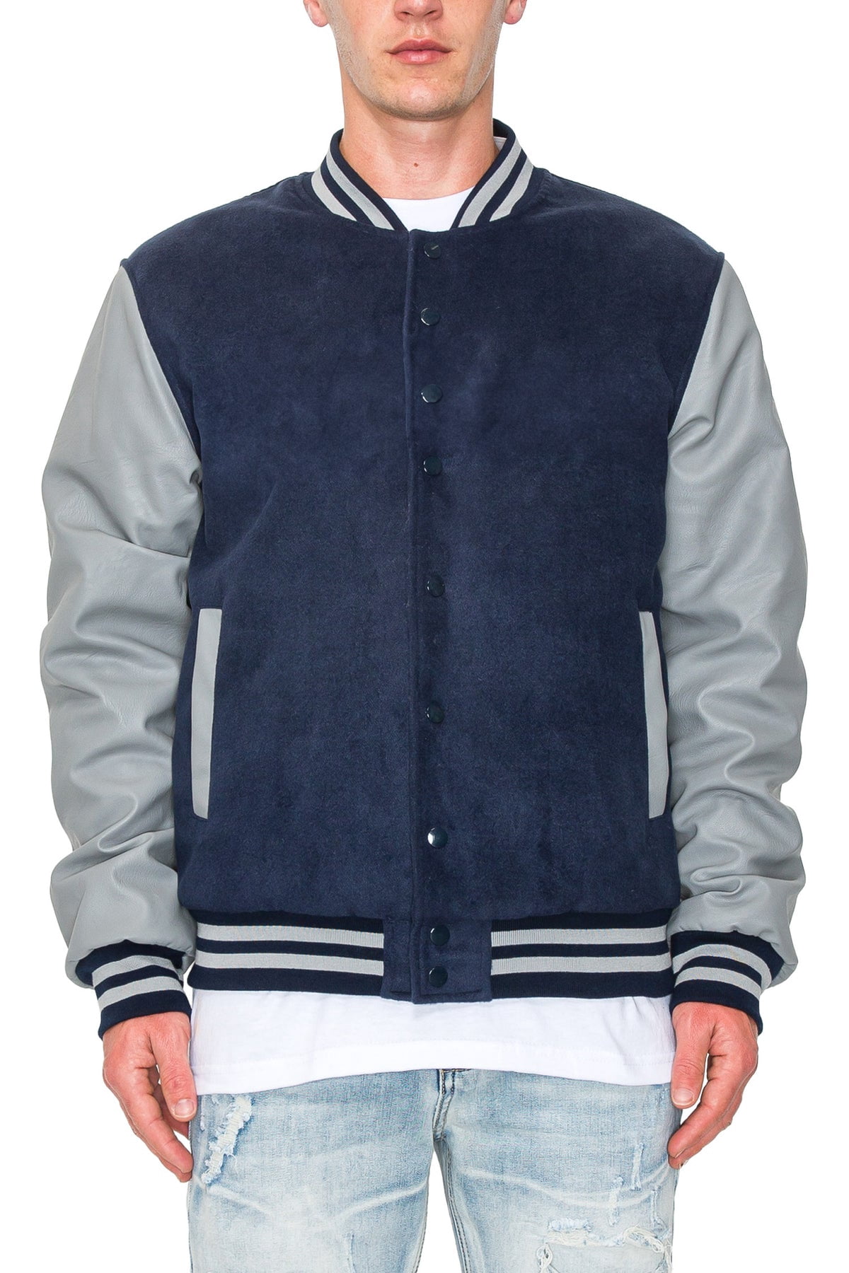 Victorious Men's Essential Melton Varsity Jacket Navy/Grey JK5073 Small ...
