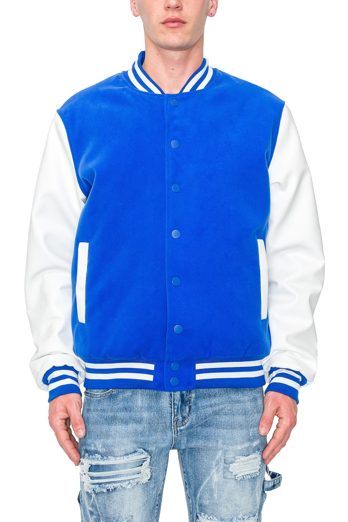 Victorious Men's Essential Melton Varsity Jacket Royal Blue/White ...