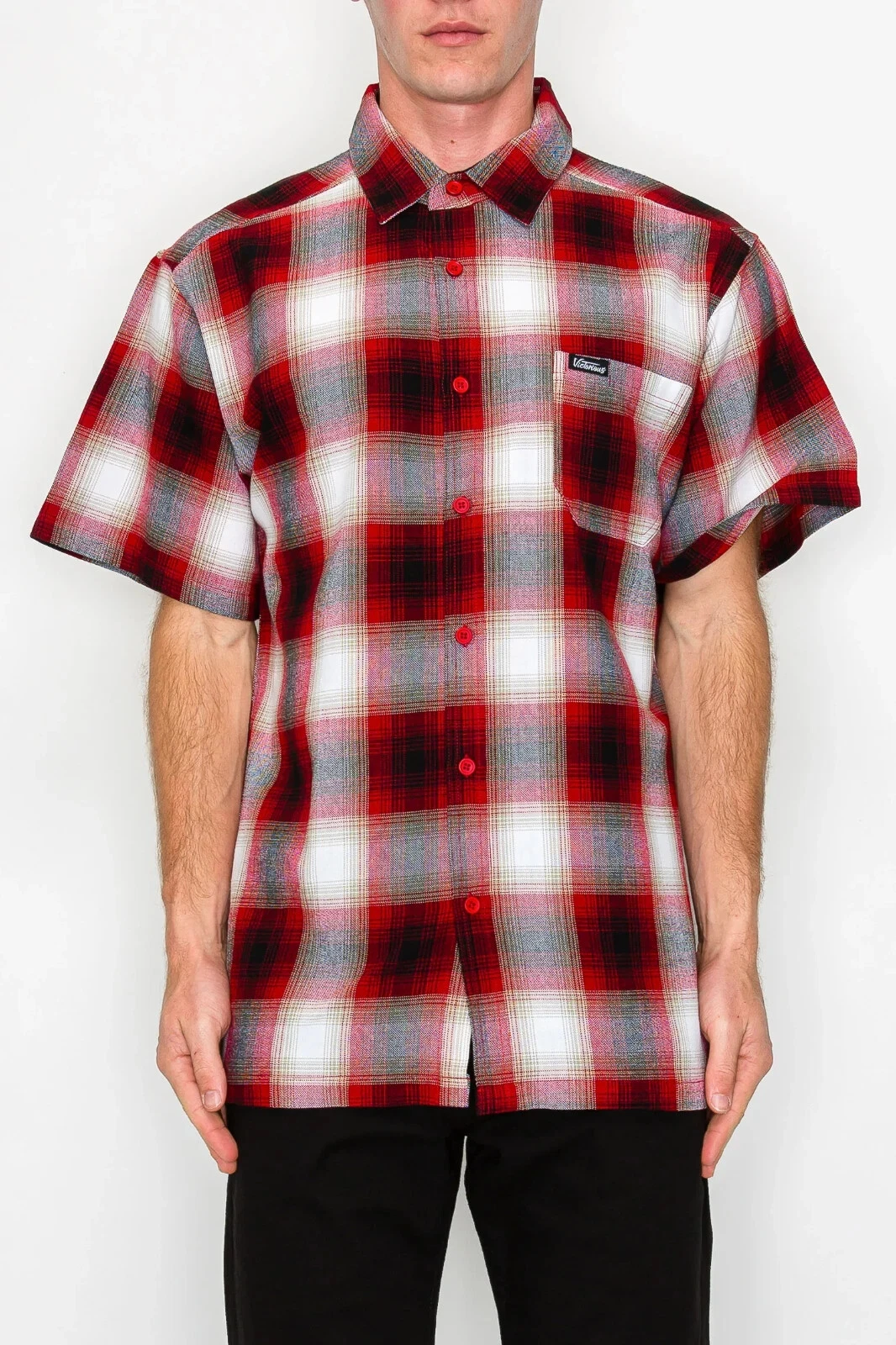 Victorious Men's Old School Plaid Flannel Short Sleeve Shirts VSS30 ...