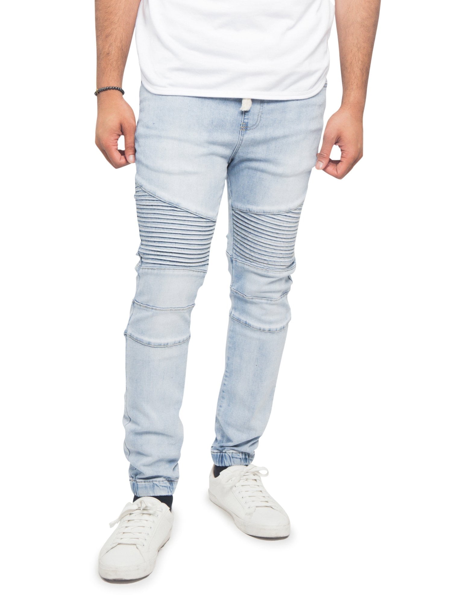 Victorious Men's Slim Fit Biker Denim Jogger Jeans JG873 - Light Indigo - Large - Walmart.com