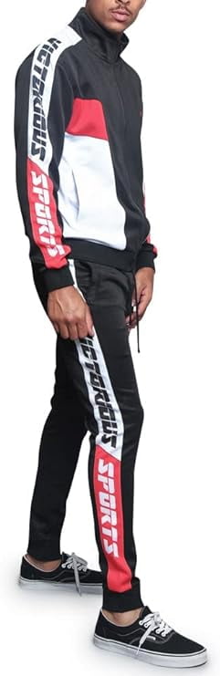 Victorious Men's Sport Tri Color Lettered Sleeve Outseam Track Suit ST563 - Black - X-Large ...