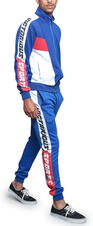 Victorious Men's Sport Tri Color Lettered Sleeve Outseam Track Suit ...