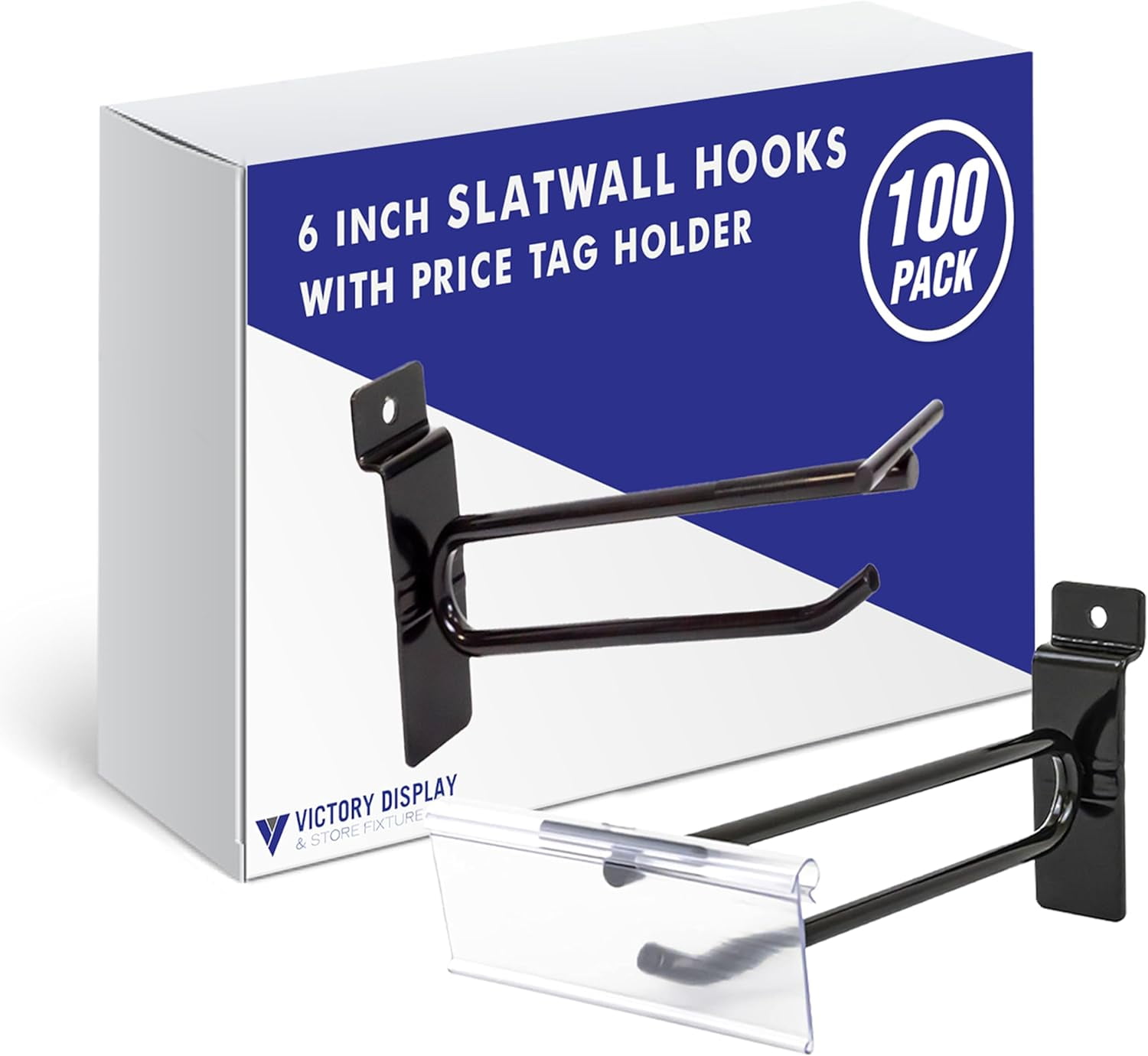 Victory Display Long Slatwall Hooks with Price Tag Holder (50-Pack, 6in ...